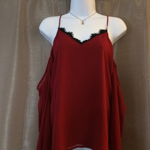Express | Tops | Nwt Red Chiffon Cold Shoulder Blouse | Poshmark